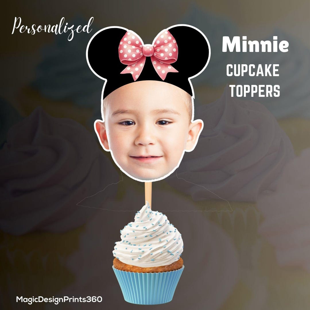 Minnie Mouse Ears Personalized Face Cupcake Toppers Face Cupcake ...