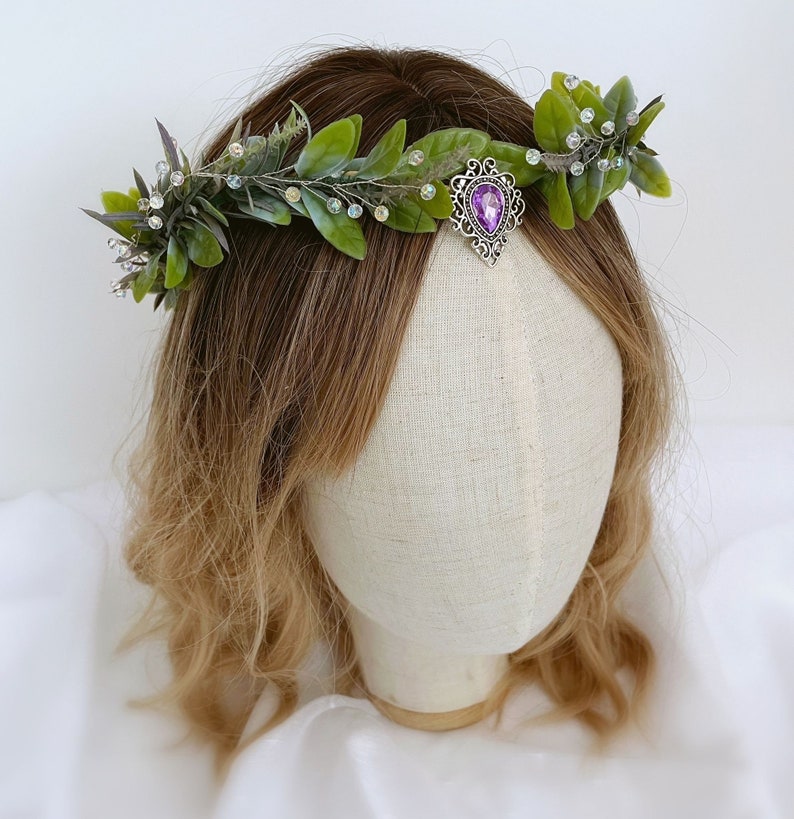 Elven Crown, Fairy Tiara, Elven Circlet With Purple Crystal, Elf Crown ...