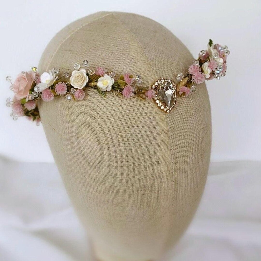 Elven Crown, Pink Fairy Tiara With Flowers, Elven Circlet With Sparkly ...
