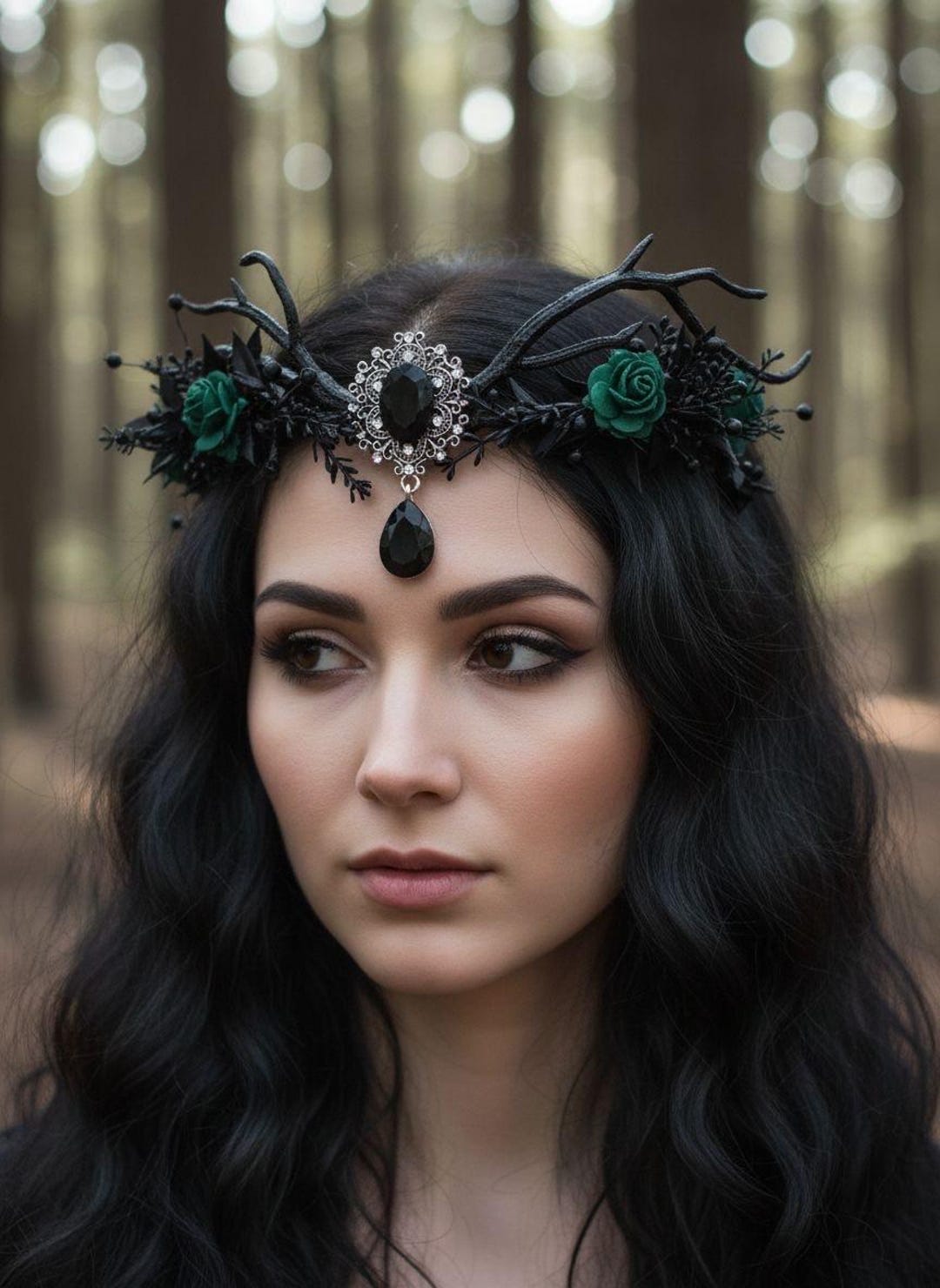 Black Elven Crown With Roses, Black Fairy Tiara, Elven Circlet With ...