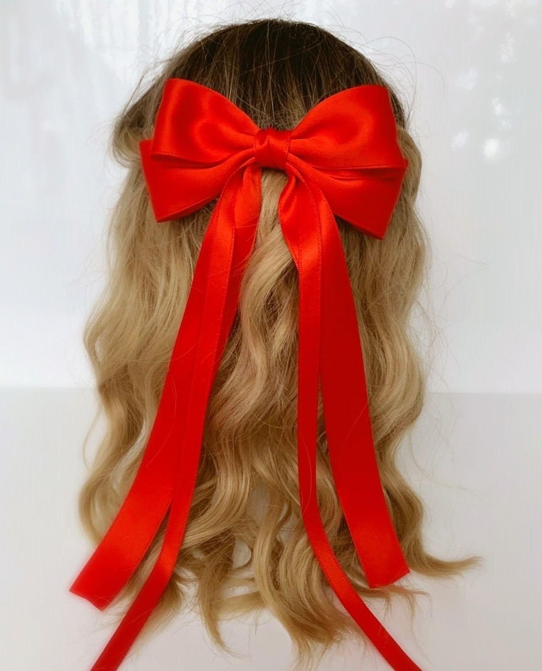 Red Satin Hair Bow, Large Red Bow With Tail, Big Velvet Red Bow, Hair ...