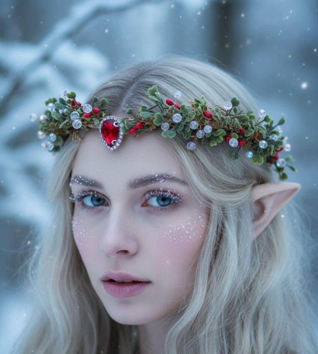Elven Crown, Christmas Fairy Tiara, Elven Circlet With Red Diamond and ...