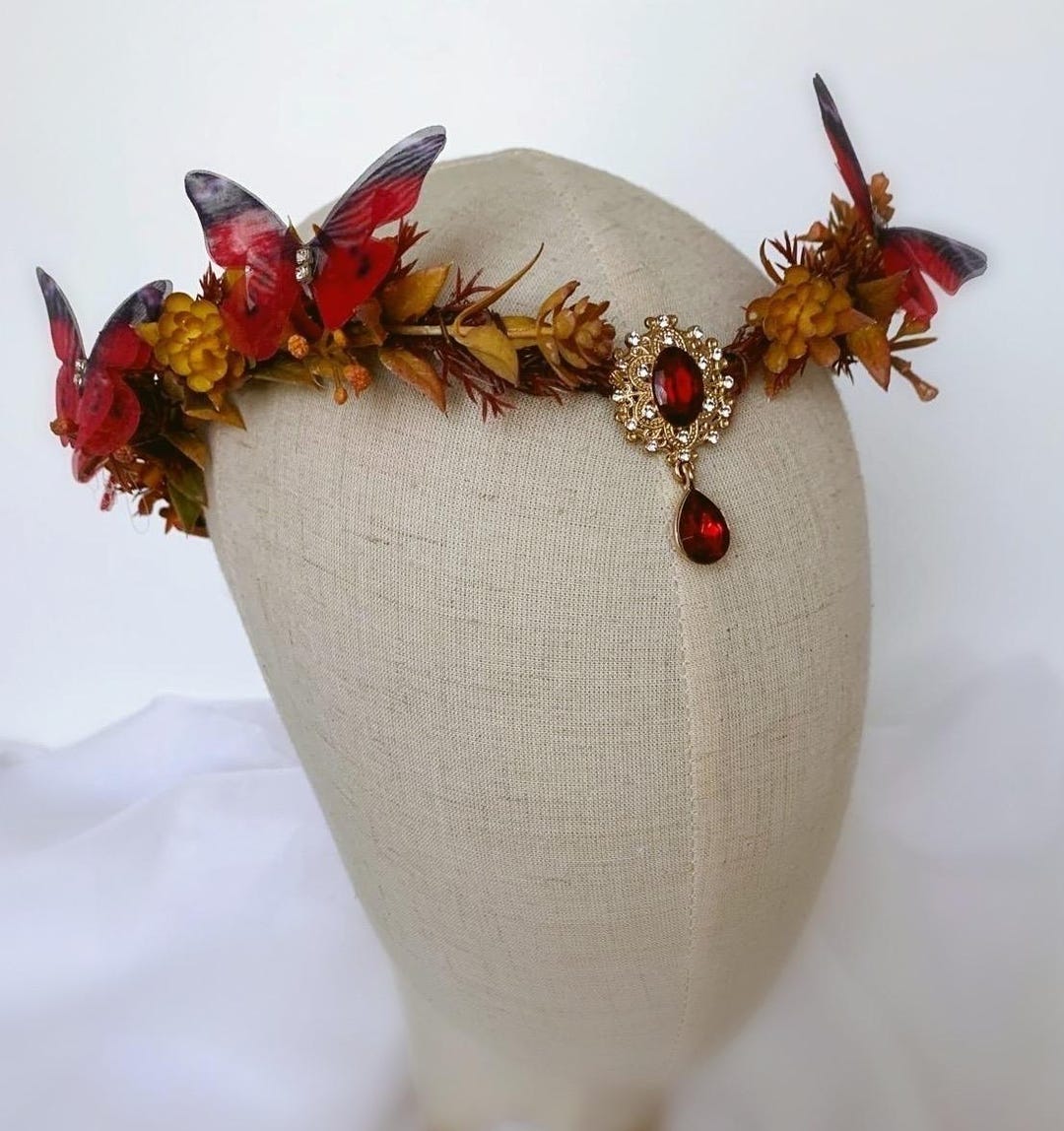 Red Butterfly Elven Tiara, Elven Crown With Butterflies, Butterfly Elf ...