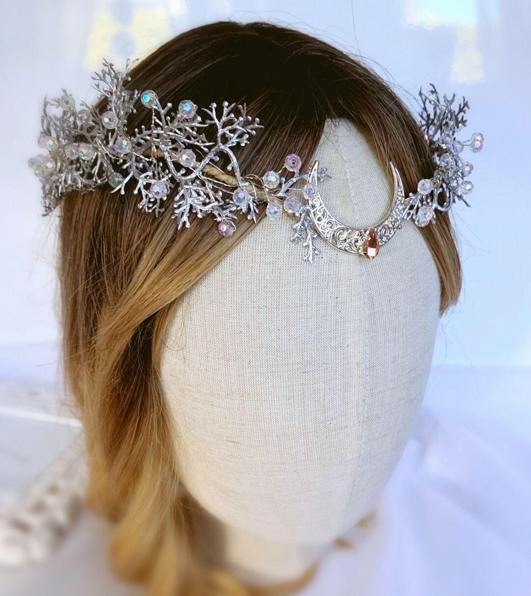 Silver Elven Crown, Fairy Tiara With Crystal, Silver Elven Circlet ...