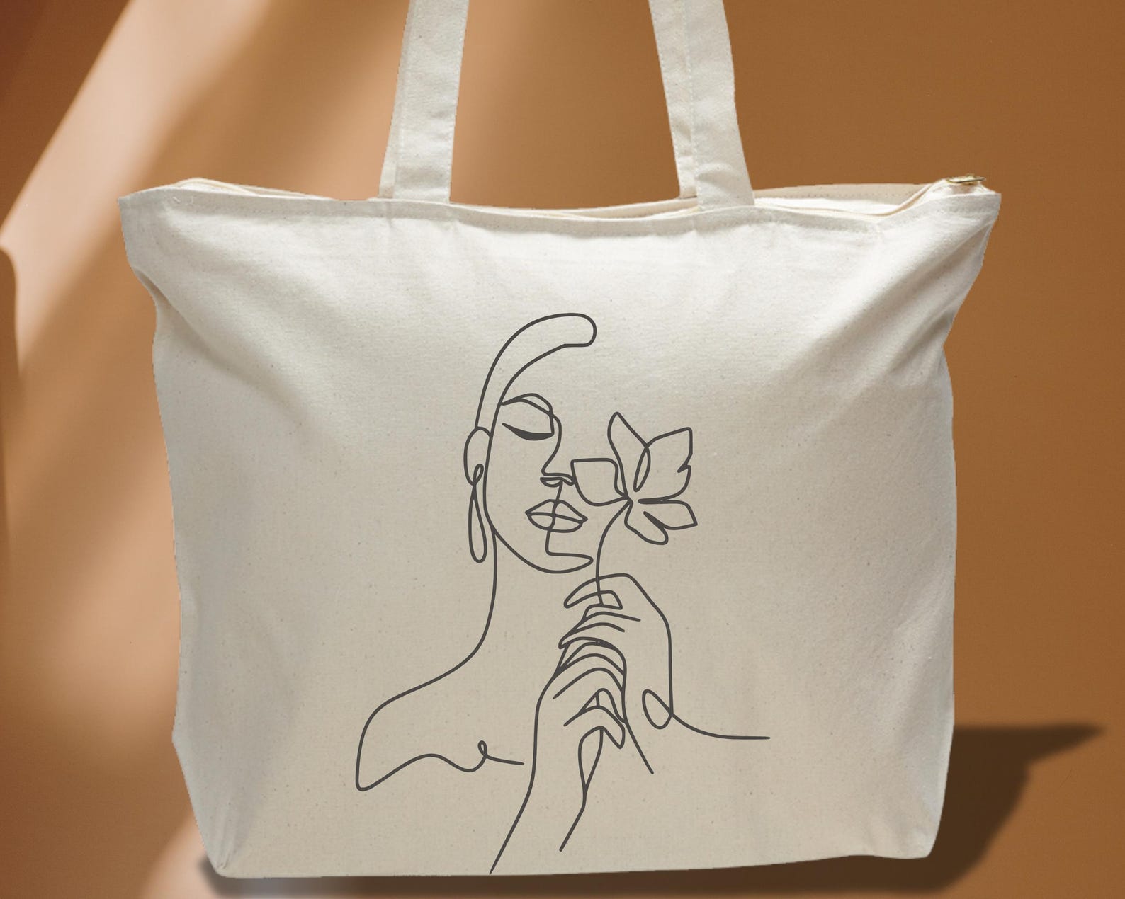 Abstract Woman Face Tote Bag – Floral Line Drawing Art – Aesthetic ...