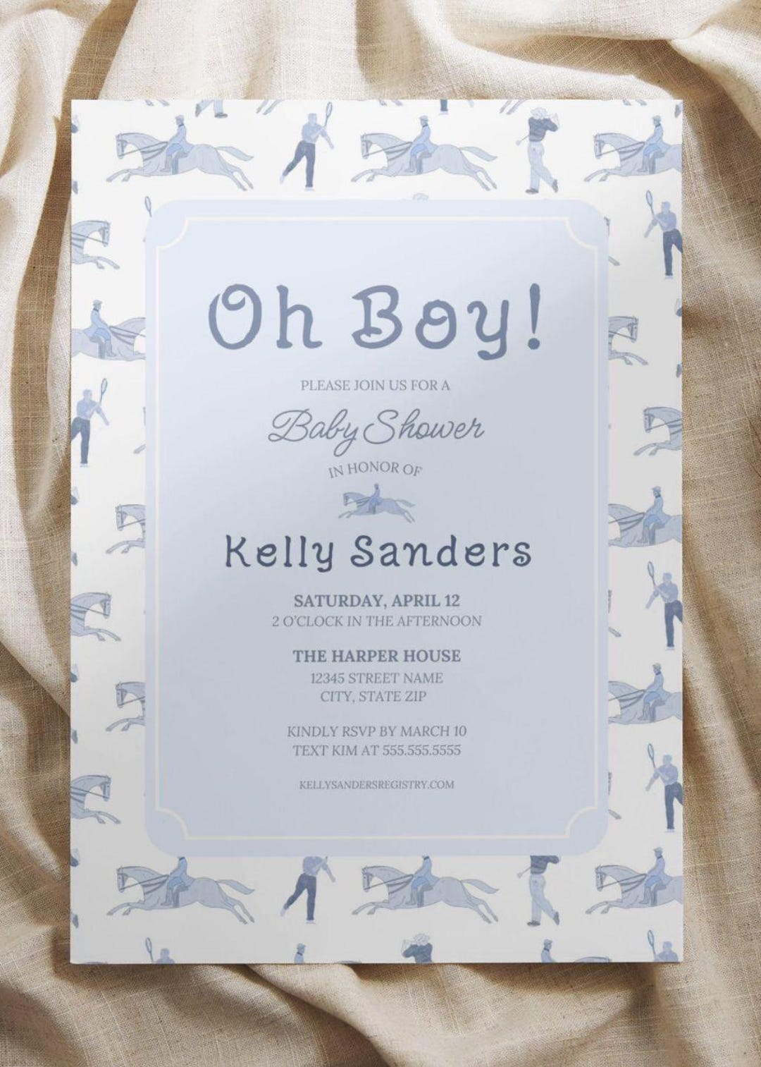 Preppy Sports Boy Baby Shower Invitation Editable Canva Template - Etsy