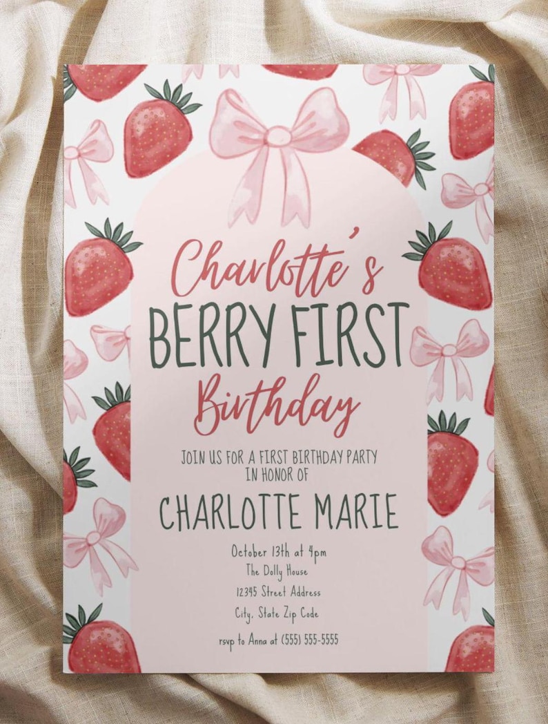 Berry First Birthday Invitation Editable Template - Etsy