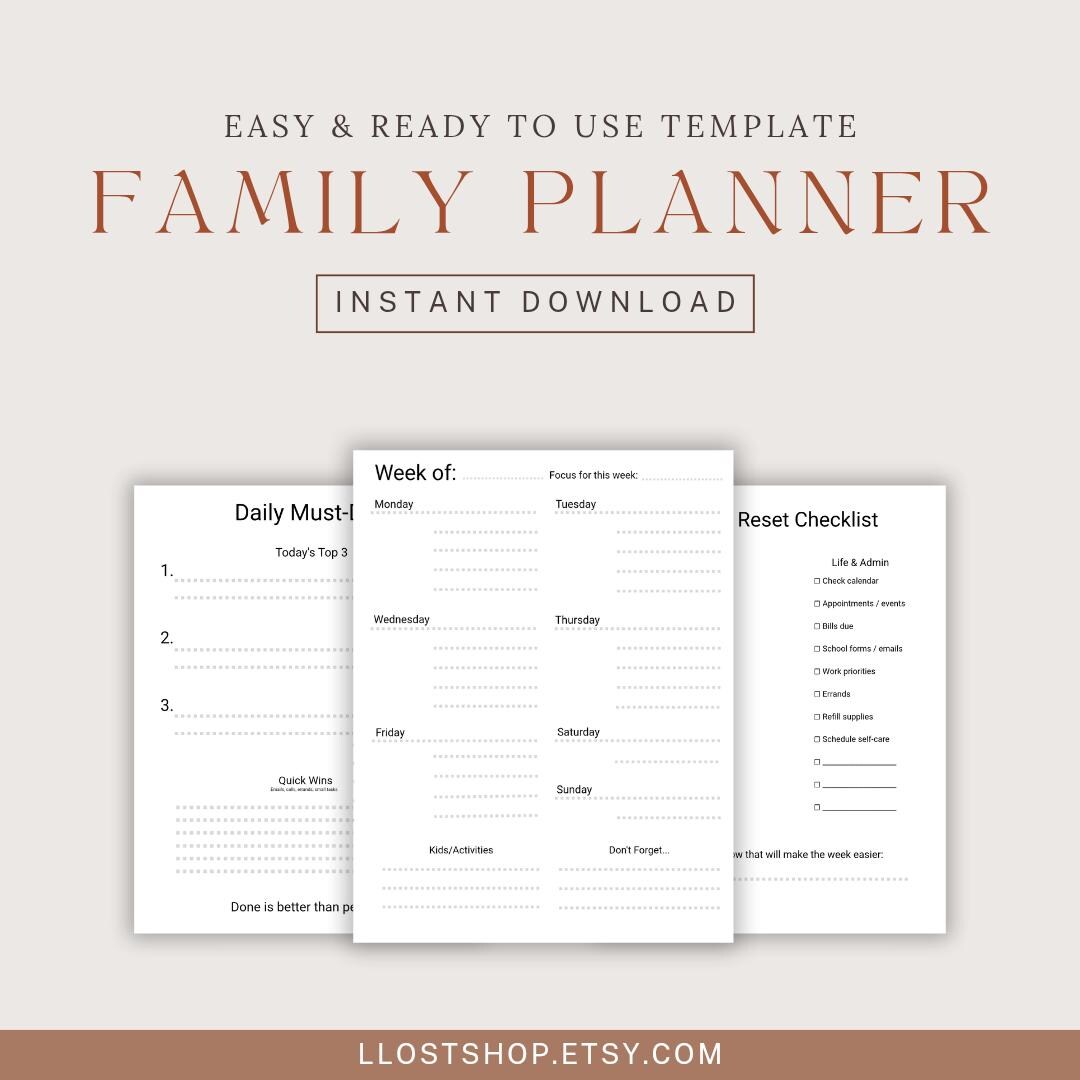 Family Weekly Routine Planner Printable | Busy Parent Weekly Schedule ...