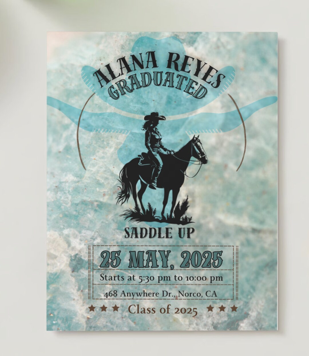 Cowgirl Graduation Invite, Turquoise Invitation, Western Themed Party ...