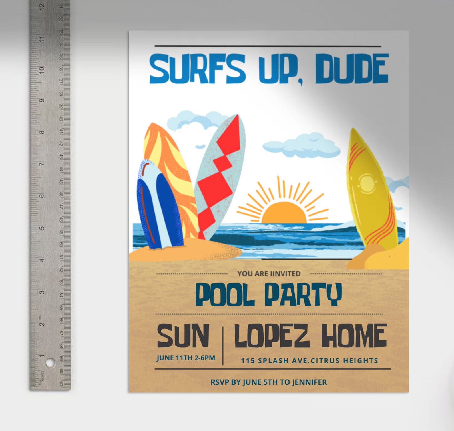 Editable Surfboard Beach Party Invitation (8.5x11 Inches) - Etsy