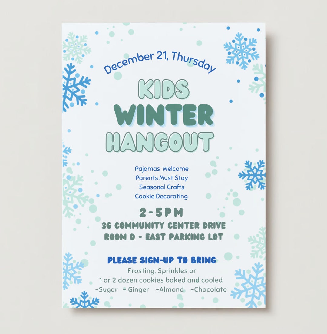 EDITABLE Kids Winter Hangout Invite, Kids Crafts Invitation, Winter ...