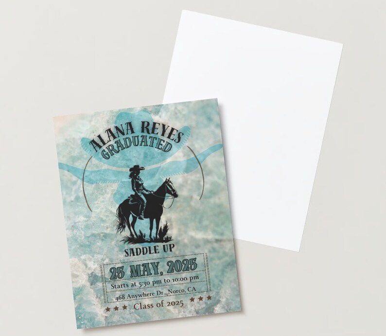 Cowgirl Graduation Invite, Turquoise Invitation, Western Themed Party ...