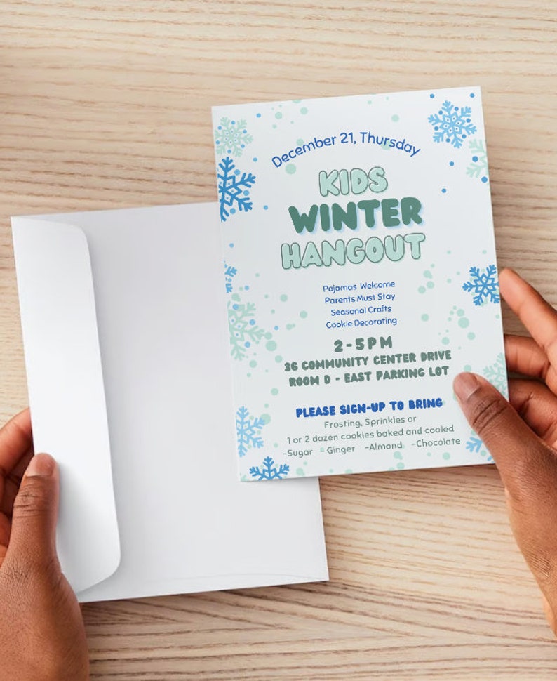 Editable Kids Winter Hangout Invitation, Cookie Decorating Party (5x7in ...