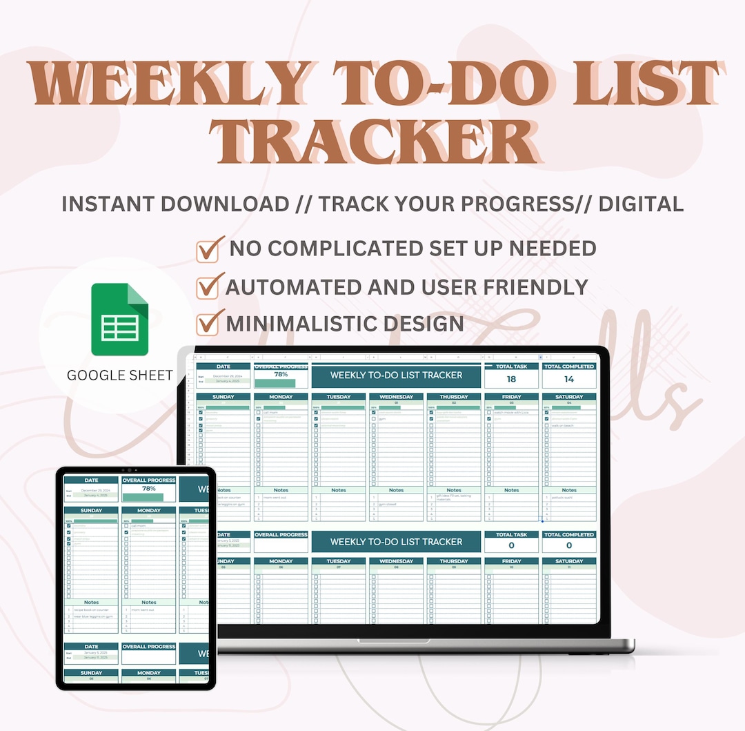 Simple Minimalistic Weekly to Do List, Google Sheet Weekly Planner ...