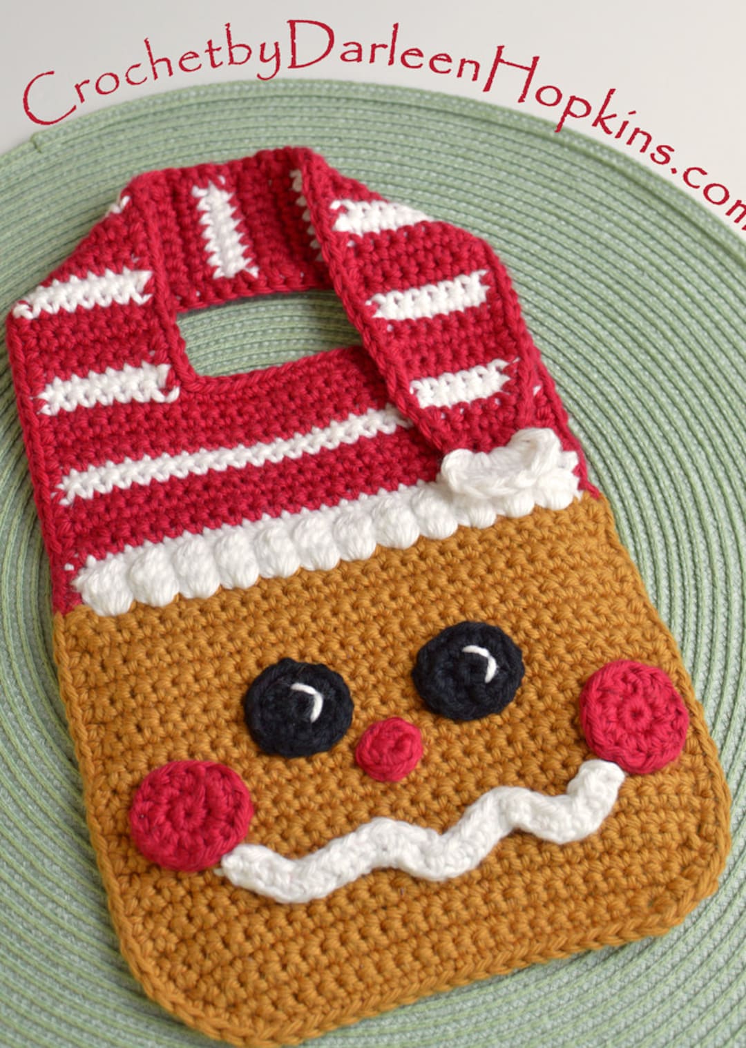 Crochet Pattern Gingerbread Baby Bib Drool Bib Spit Bib Burp Bib Food ...