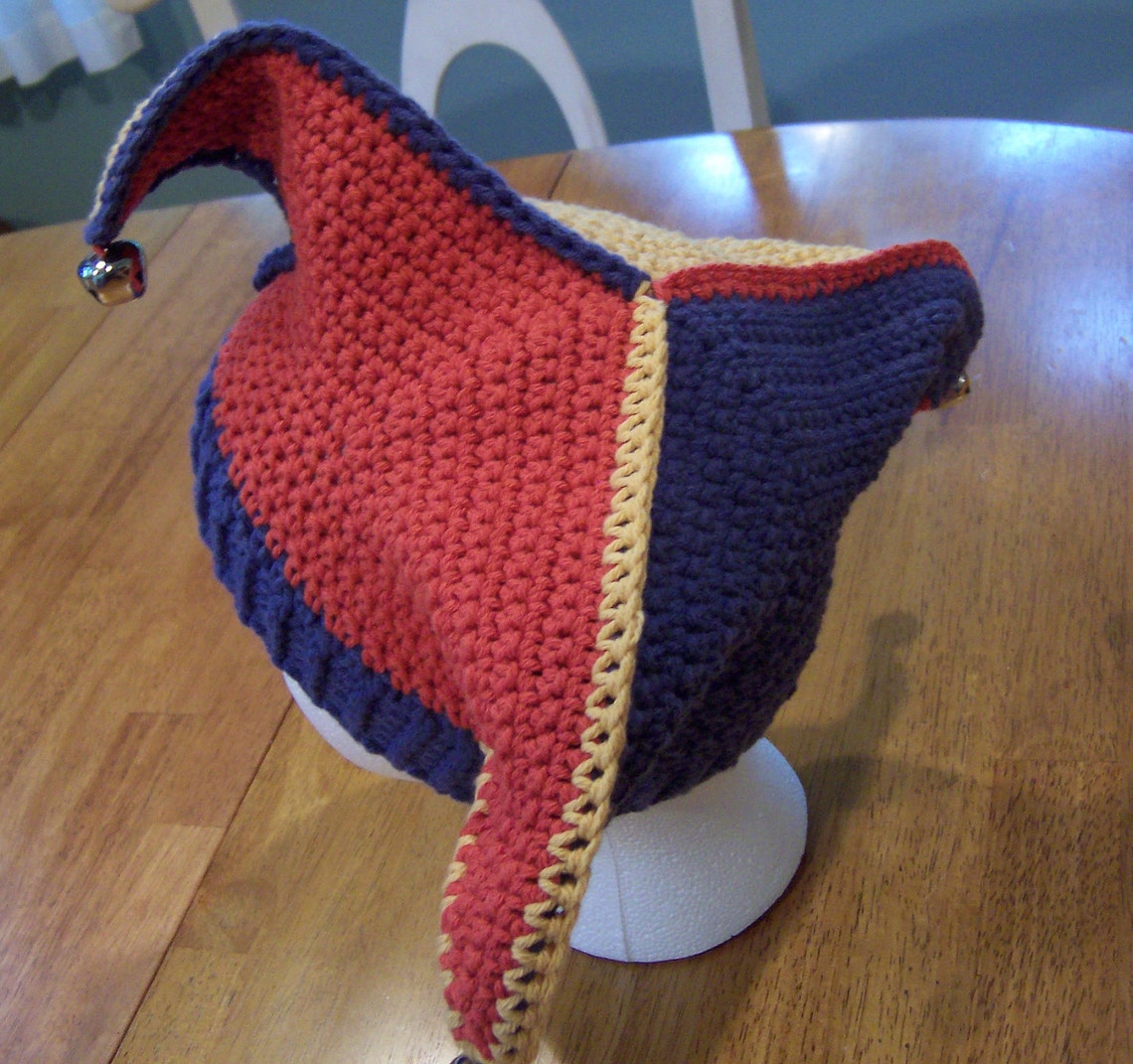 Crochet pattern Jester Hat with Knit Look Ribbing silly elf | Etsy