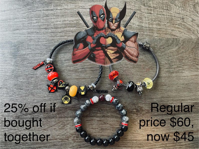 3pc Pandora Deadpool Wolverine Bead Charm Bracelet Set. Authentic ...