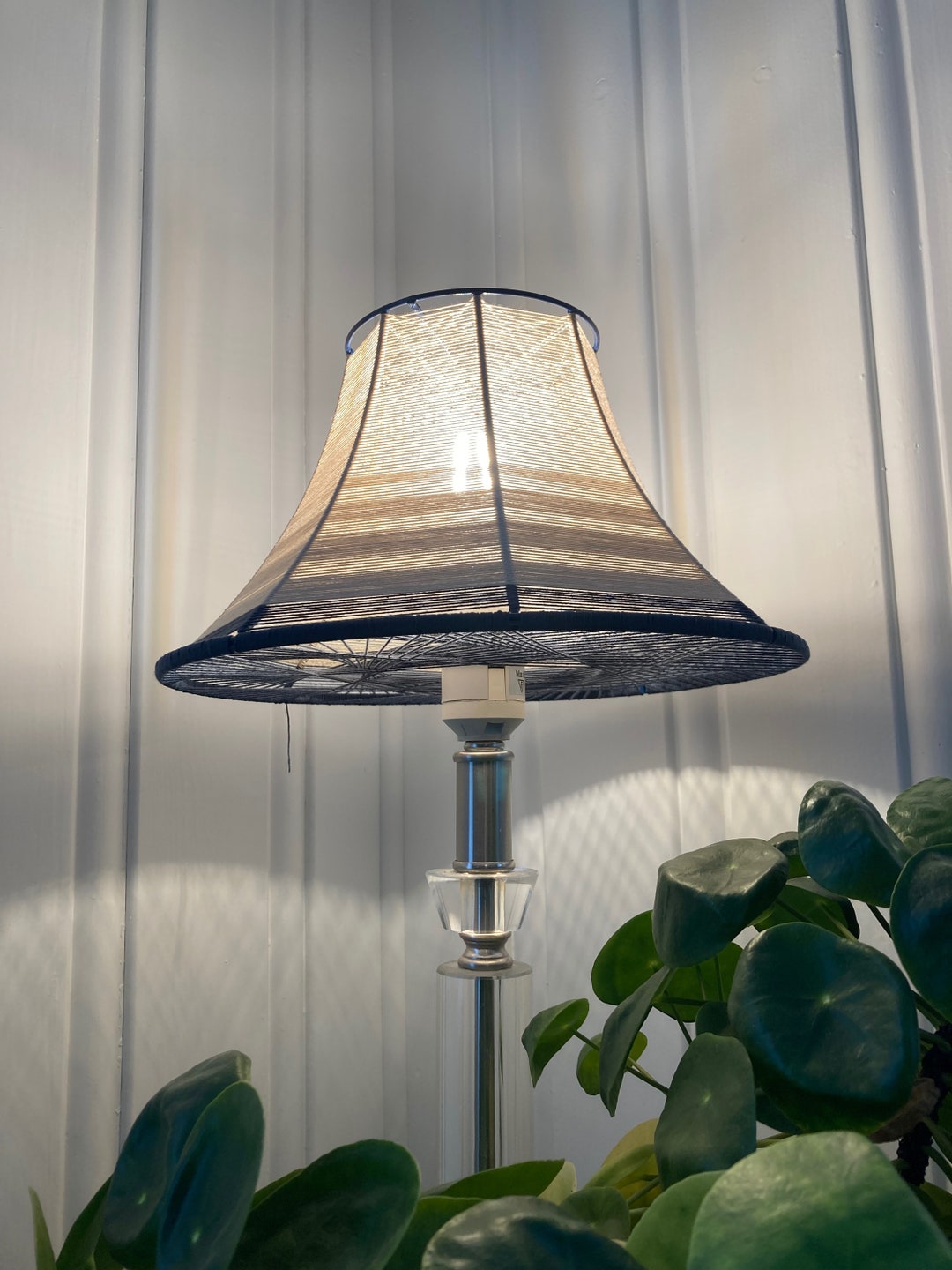 Threaded Lamp, Reused Lamp Shade Frame, Blue and Beige - Etsy