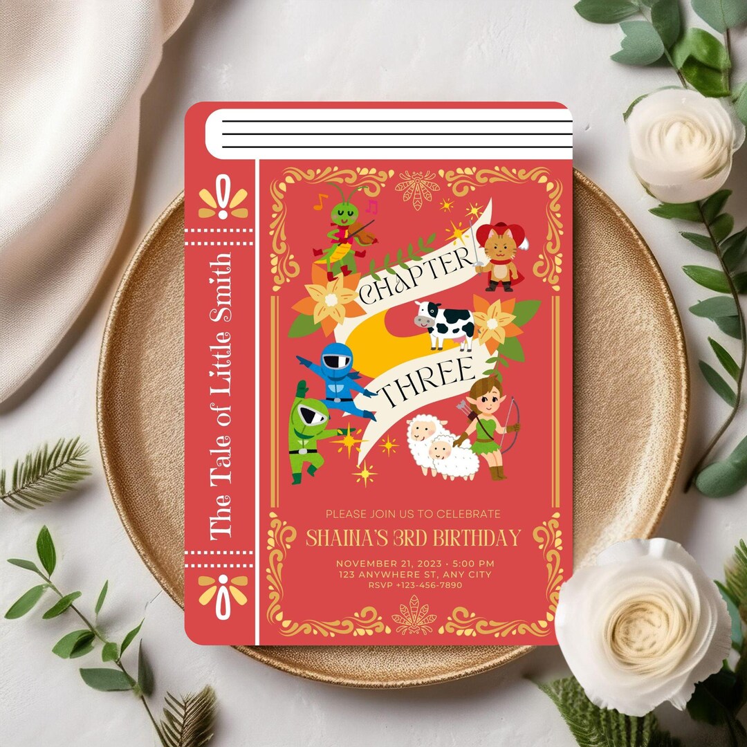 Story Book Character Themed Birthday Invitation, Fairytale Book Invite ...