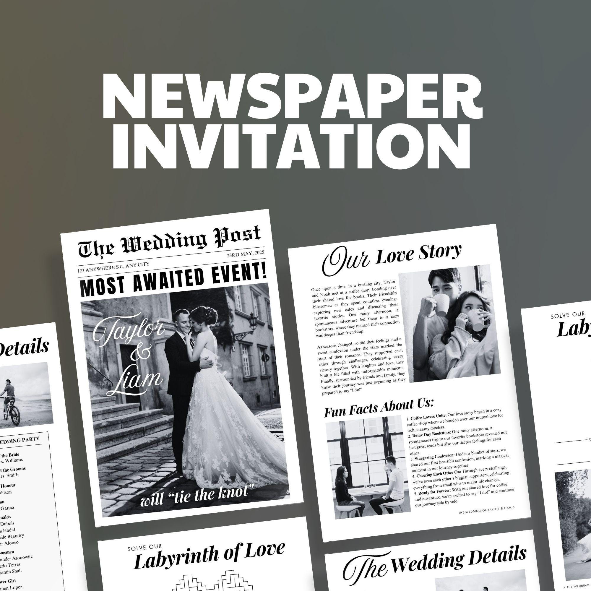 Folded Printable Wedding Newspaper Program Canva Template, Custom ...