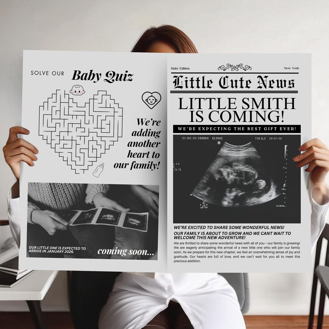 Canva Newspaper Pregnancy Announcement, Large Newspaper Baby ...