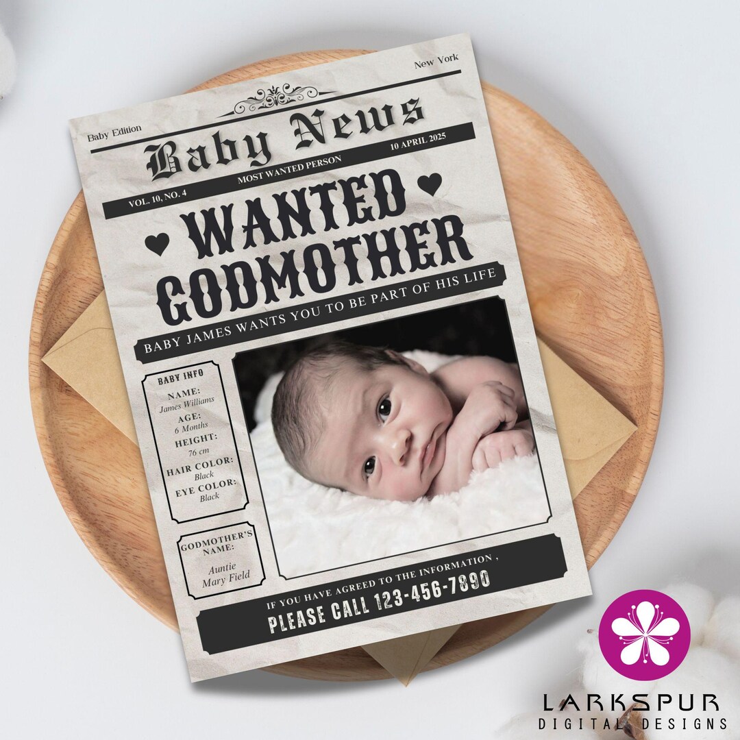 Will You Be My Godparents Proposal Card Template, Editable Godmother ...