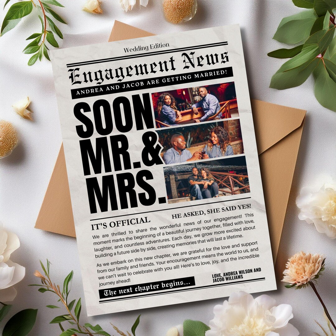 Engagement Newspaper Template, Newspaper Engagement Print, Engagement ...