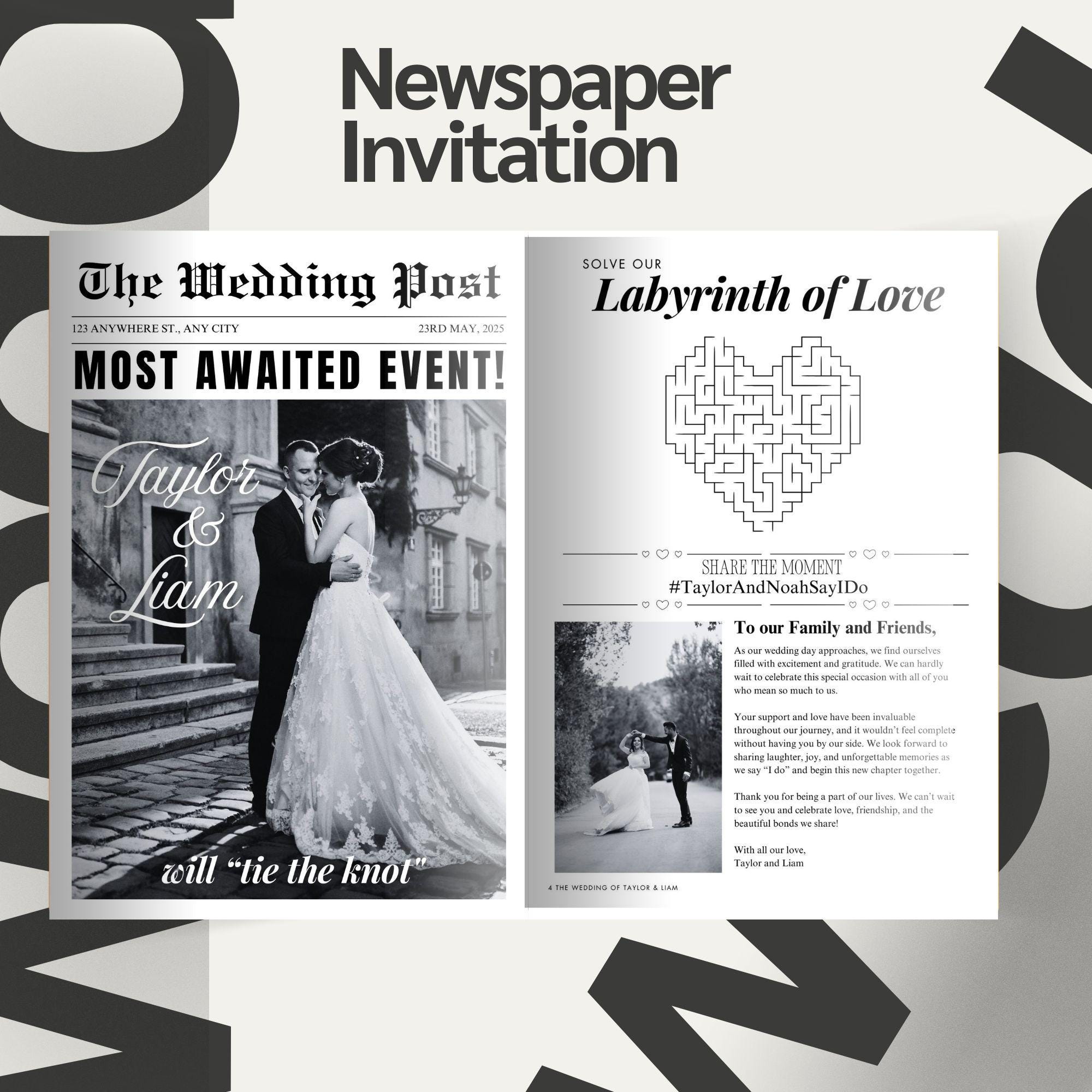 Folded Printable Wedding Newspaper Program Canva Template, Custom ...