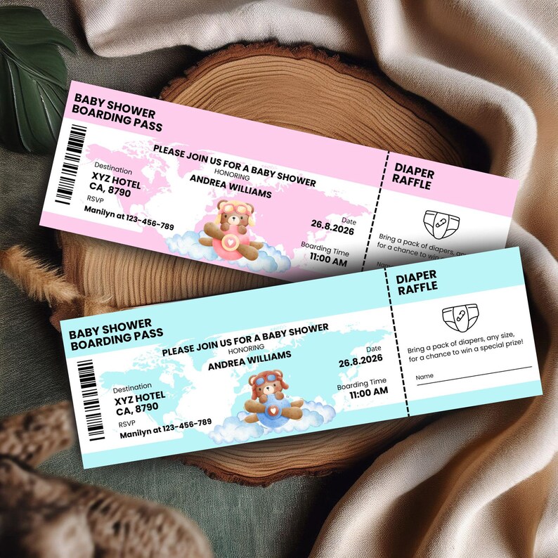 Baby Shower Invitation Boarding Pass, Baby Shower Invite, Bear Airplane ...