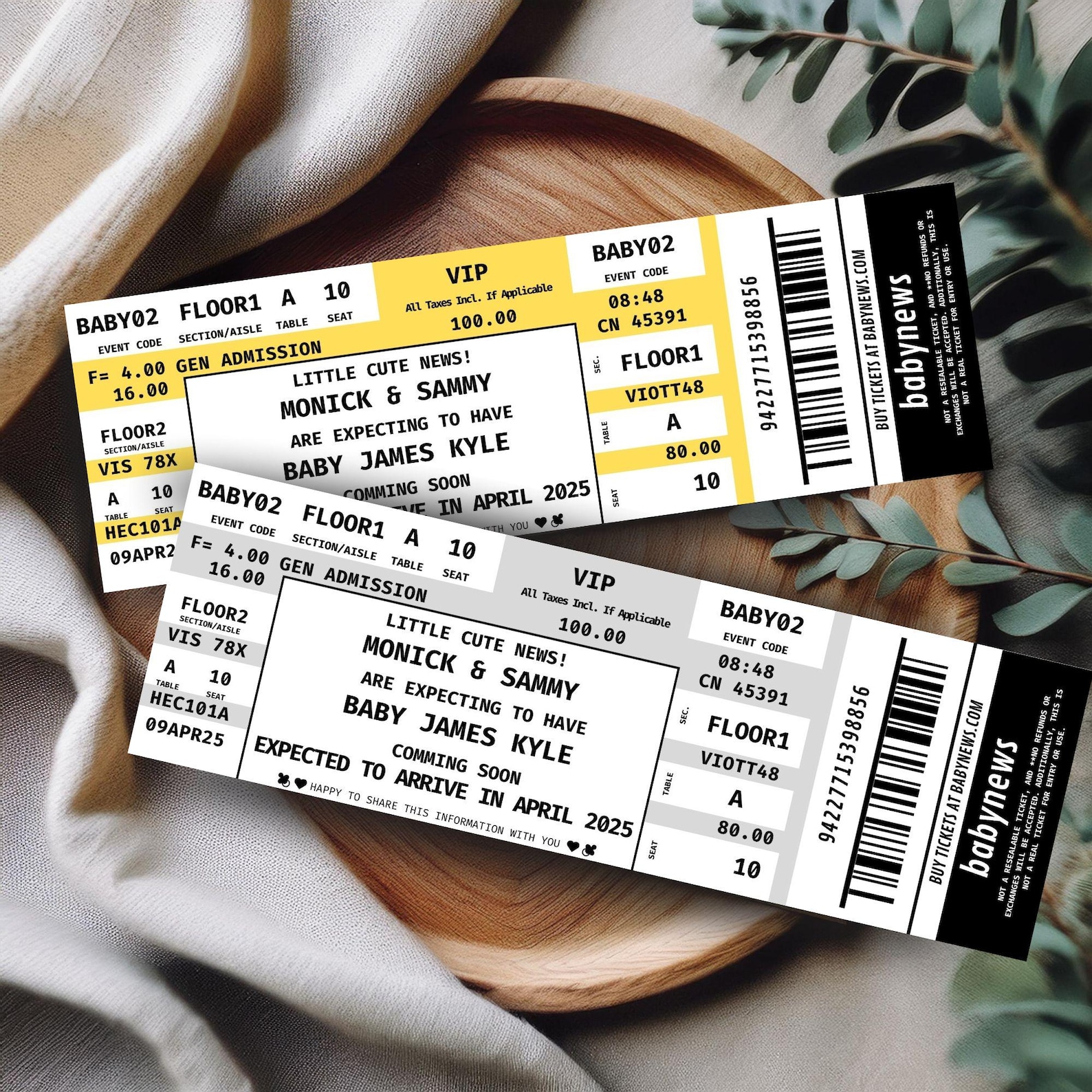 Personalized Pregnancy Announcement Ticket, Custom Concert Ticket Baby ...