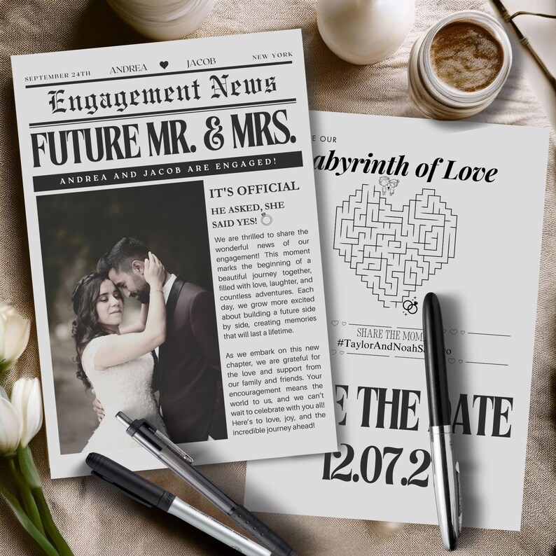 Engagement Newspaper Template, Future Mr and Mrs Engagement Photoshoot ...