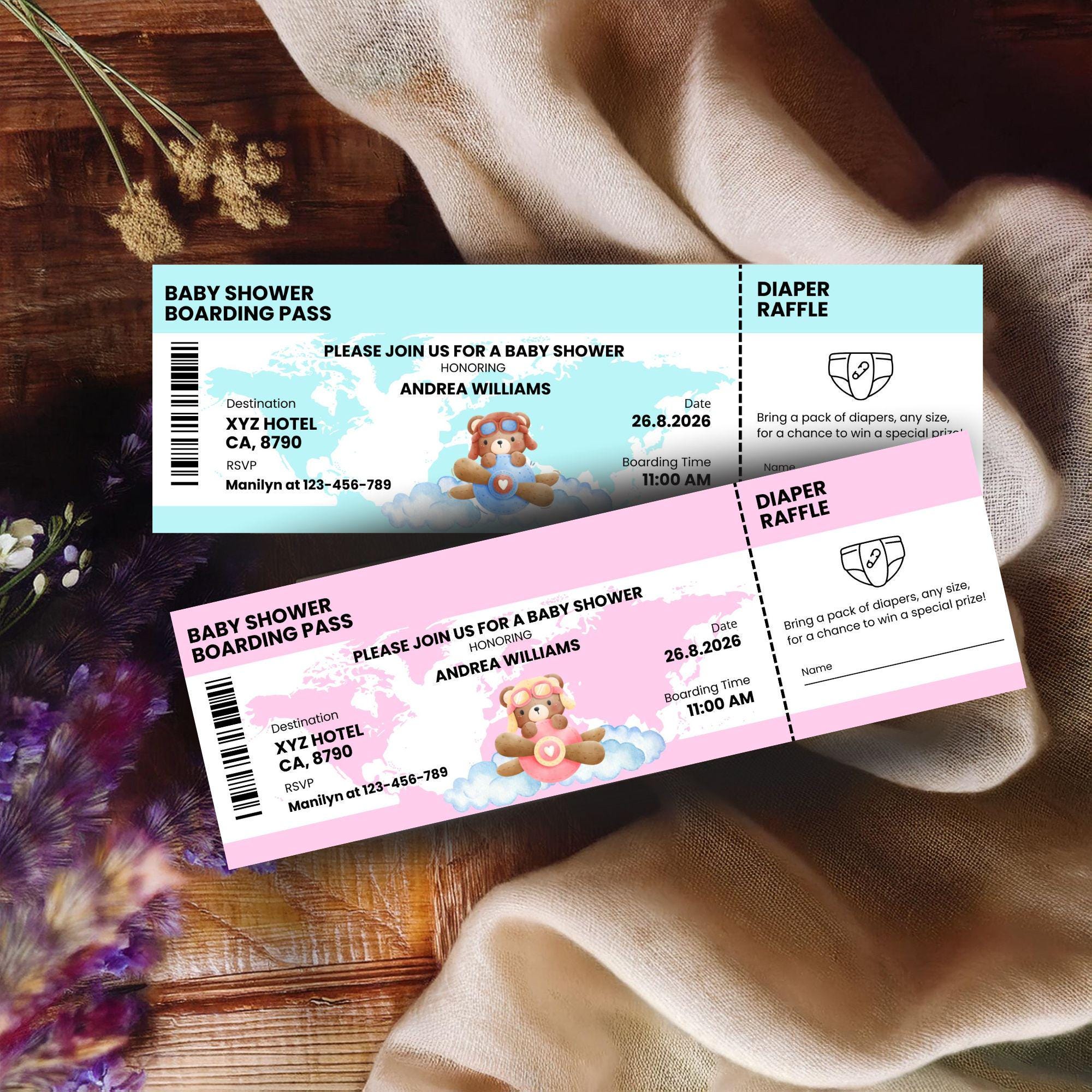 Baby Shower Invitation Boarding Pass, Baby Shower Invite, Bear Airplane ...