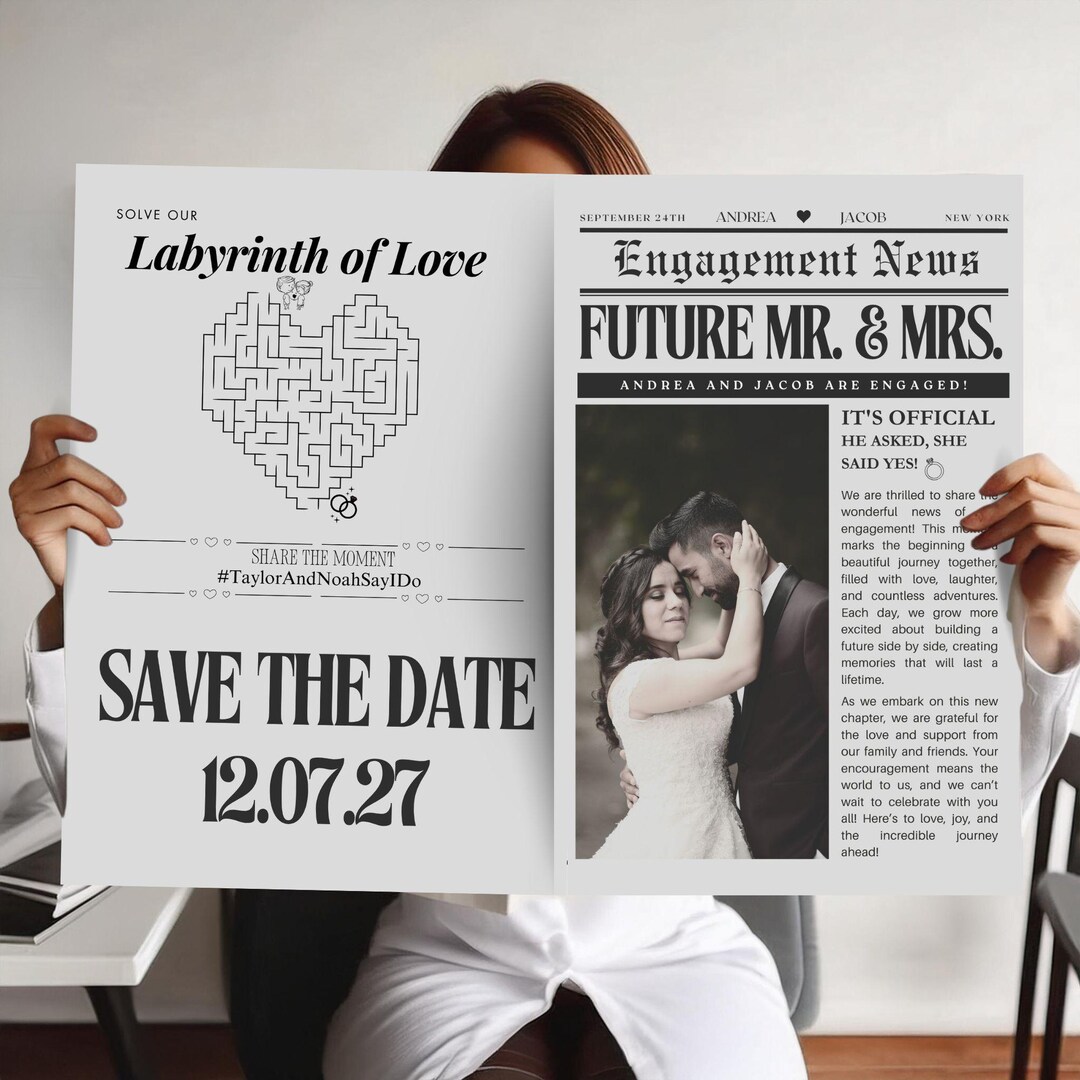 Engagement Newspaper Template, Future Mr and Mrs Engagement Photoshoot ...