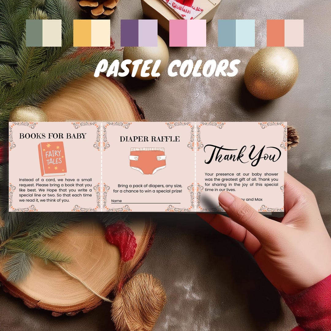 Baby Shower Invitation Book Themed Ticket Strip Style, Pastel Color ...