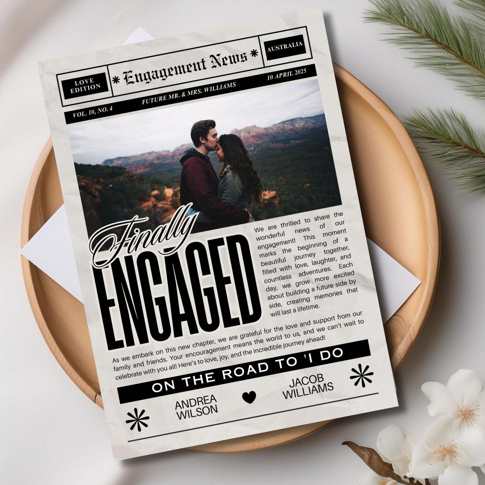 Newspaper Engagement Announcement, Engagement Newspaper Card, Canva ...
