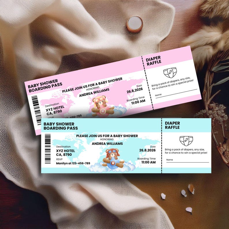 Baby Shower Invitation Boarding Pass, Baby Shower Invite, Bear Airplane ...