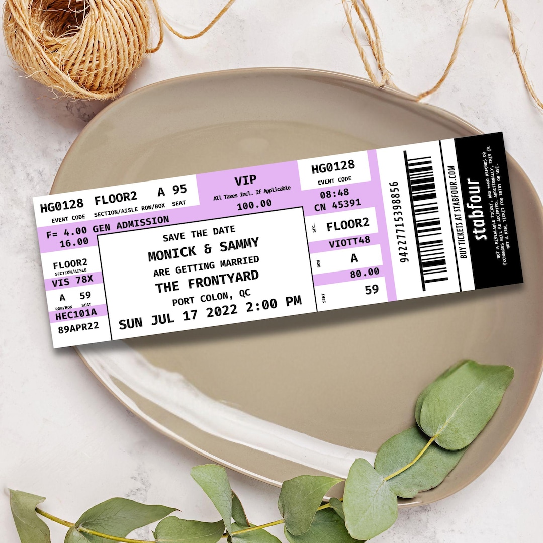 Custom Wedding Ticket, Concert Ticket Template, Personalized Event ...