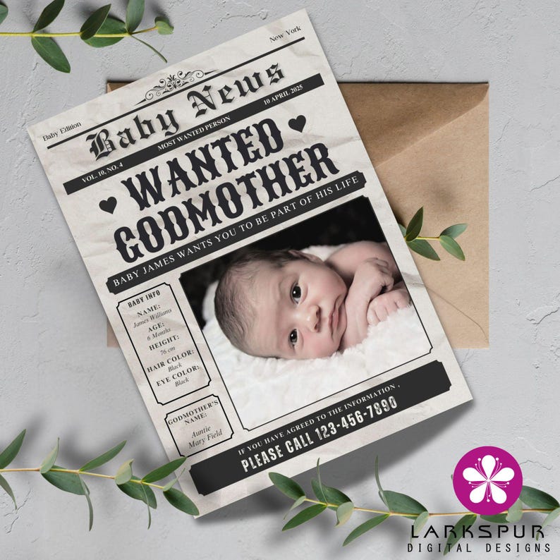 Will You Be My Godparents Proposal Card Template, Editable Godmother ...