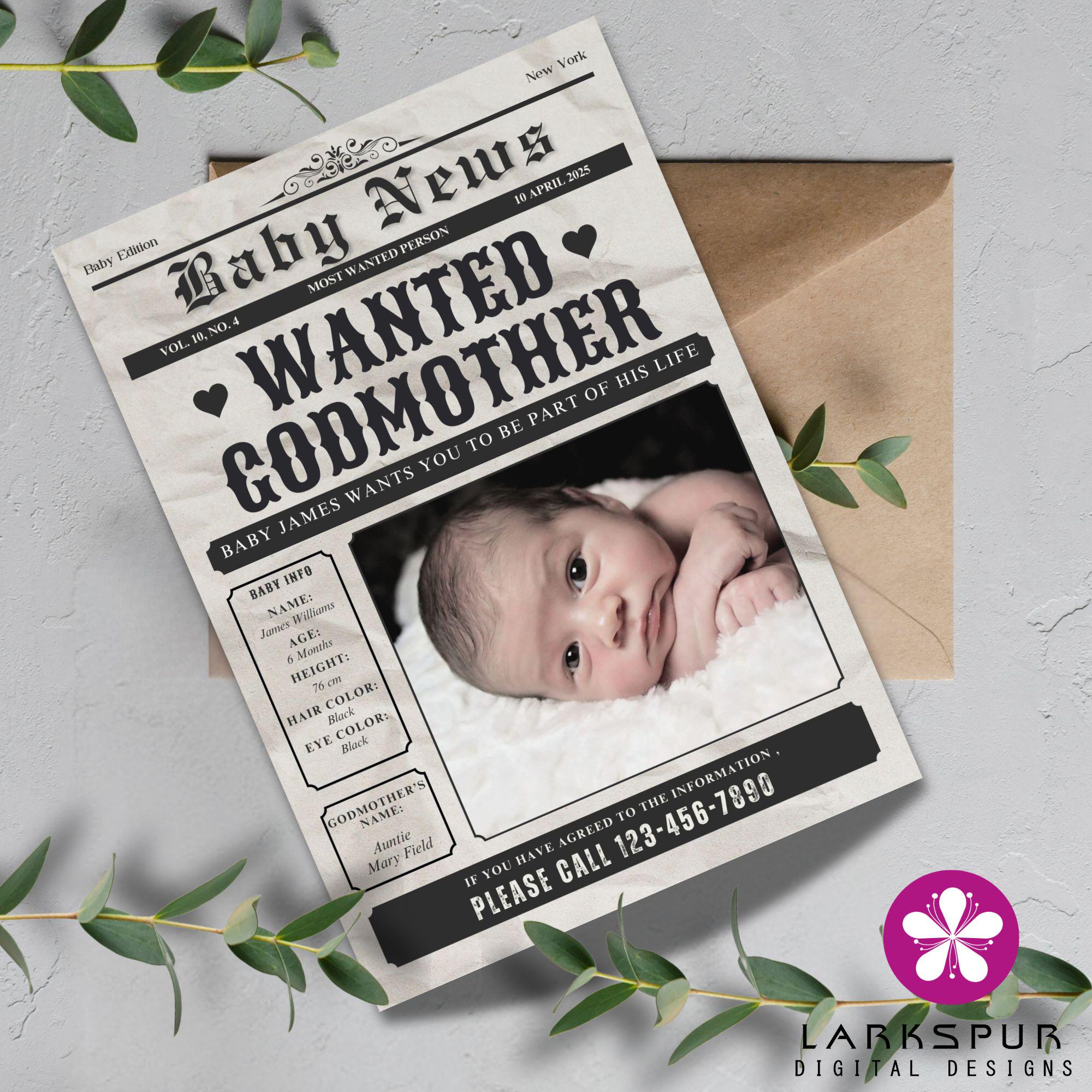 Will You Be My Godparents Proposal Card Template, Editable Godmother ...