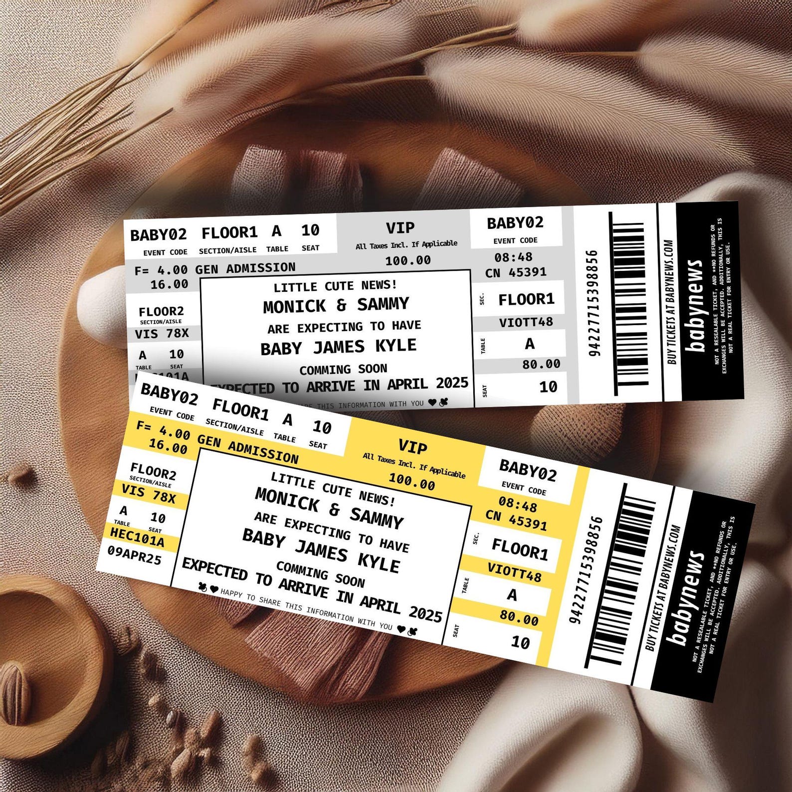 Personalized Pregnancy Announcement Ticket, Custom Concert Ticket Baby ...