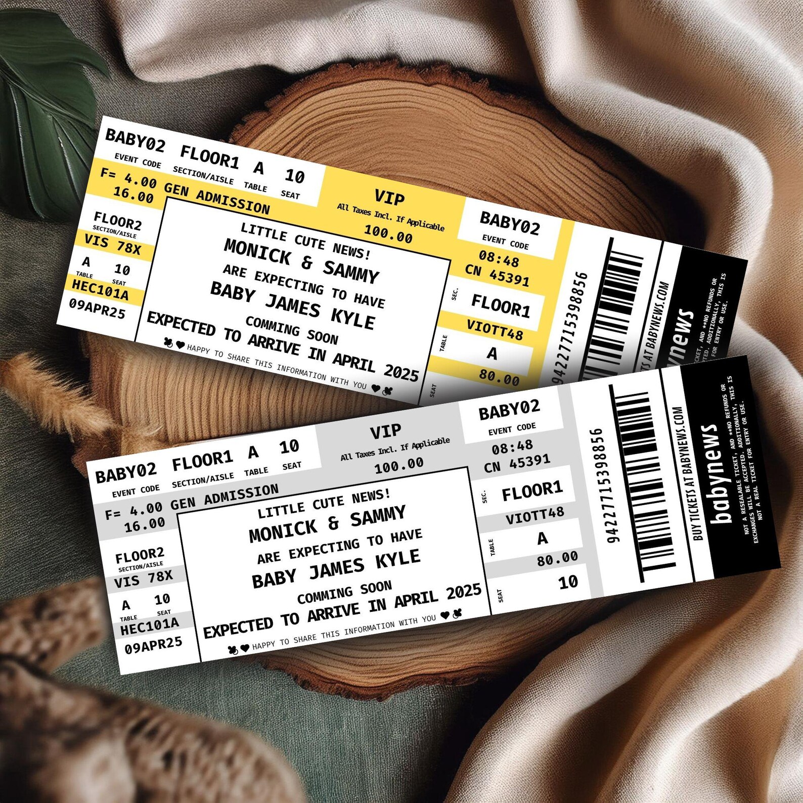 Personalized Pregnancy Announcement Ticket, Custom Concert Ticket Baby ...