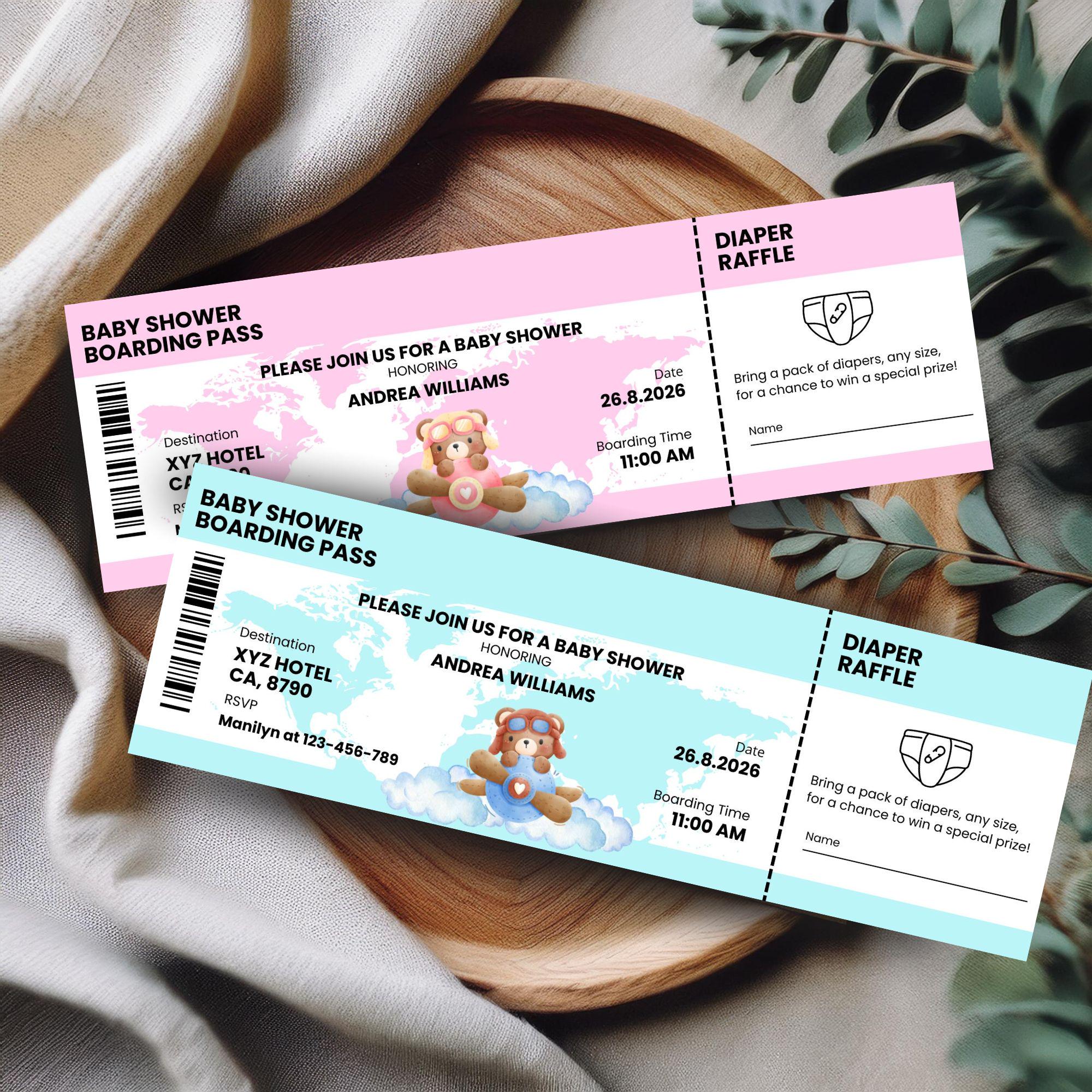 Baby Shower Invitation Boarding Pass, Baby Shower Invite, Bear Airplane ...