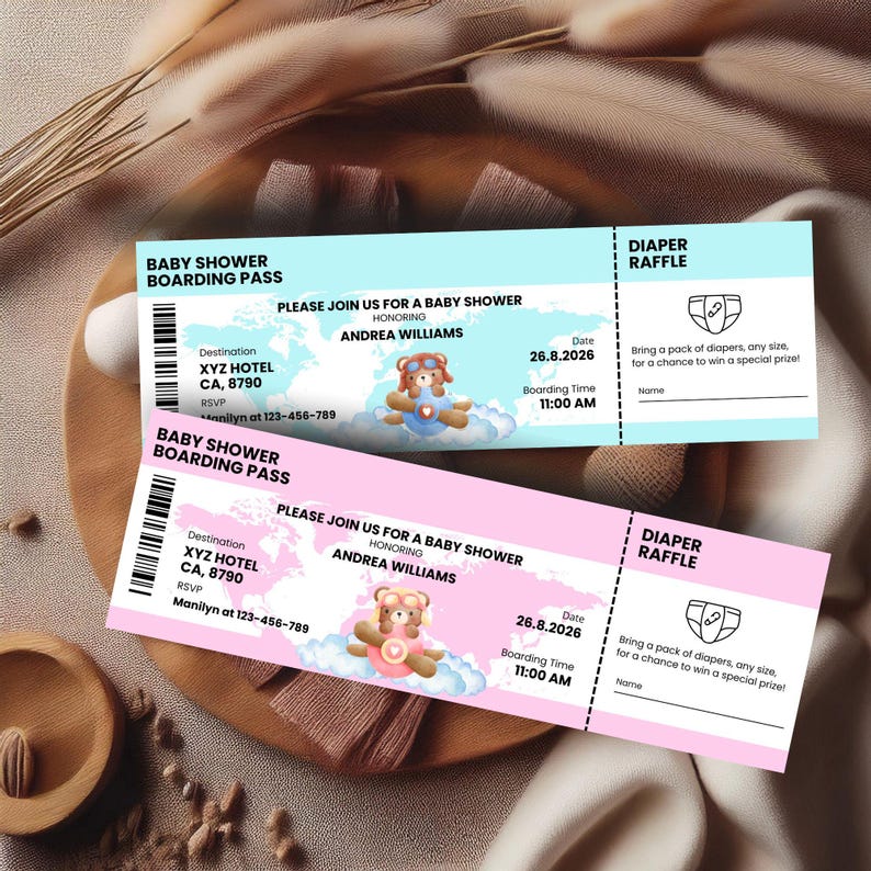 Baby Shower Invitation Boarding Pass, Baby Shower Invite, Bear Airplane ...