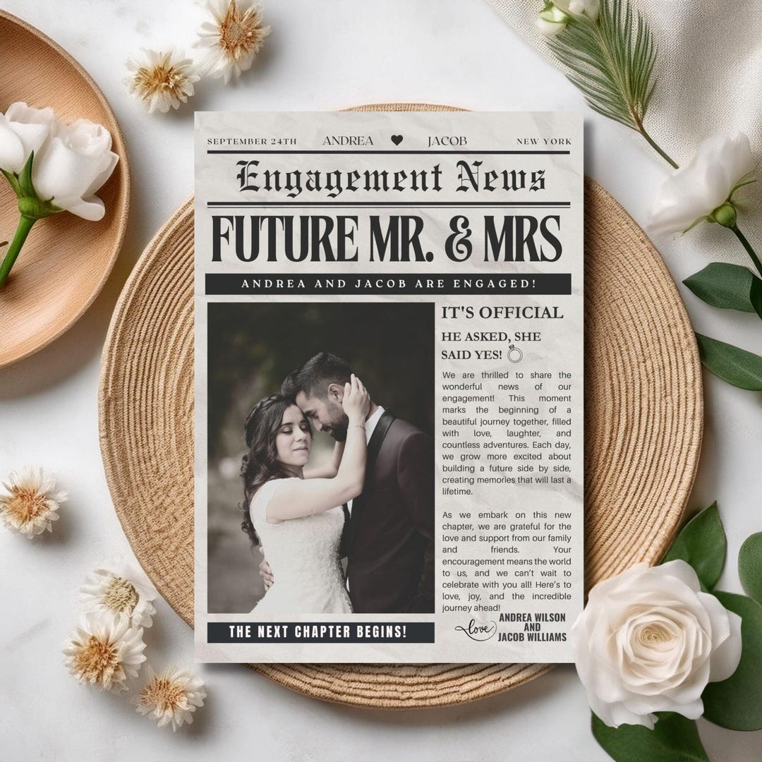Engagement Newspaper Template, Canva Wedding Newspaper Template, Future ...