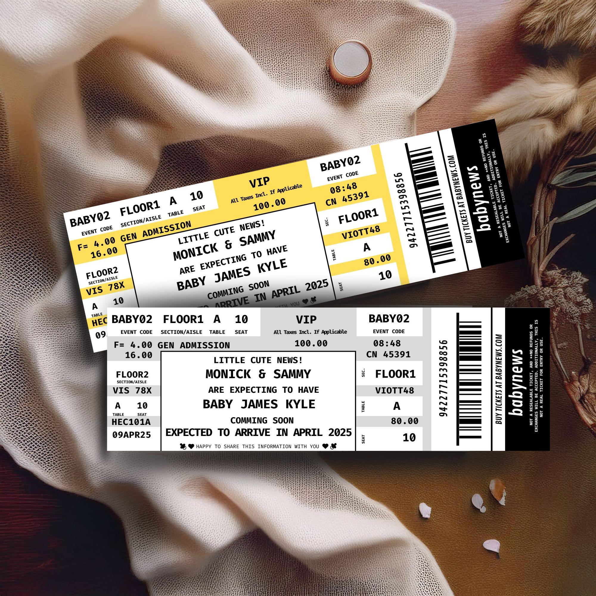 Personalized Pregnancy Announcement Ticket, Custom Concert Ticket Baby ...