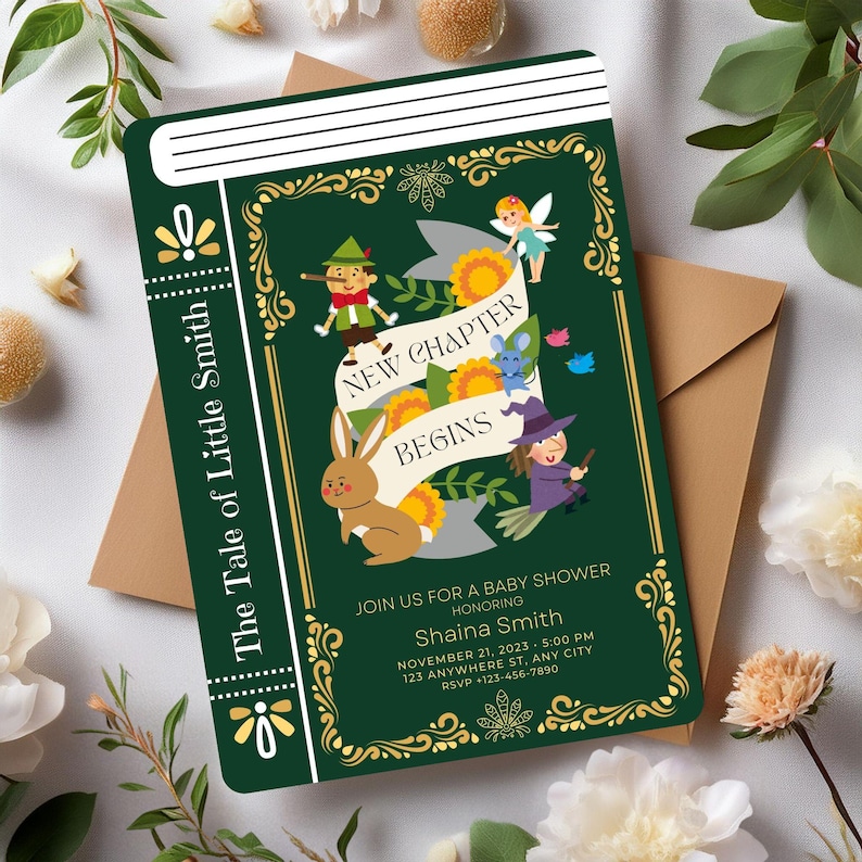 Fantasy Character Book Baby Shower Invitation, A New Chapter Begins ...