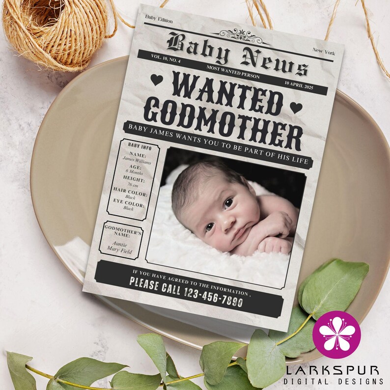 Will You Be My Godparents Proposal Card Template, Editable Godmother ...