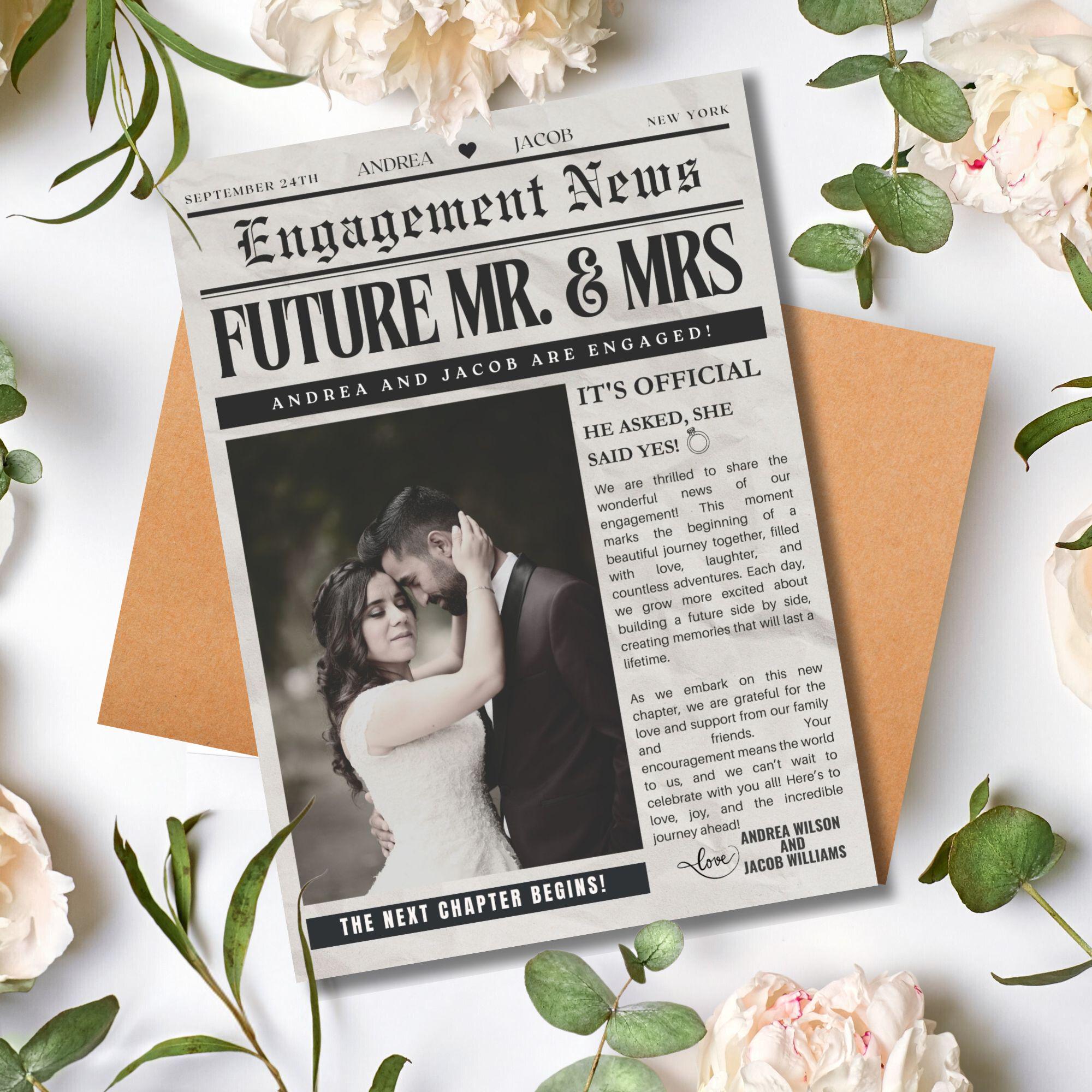 Engagement Newspaper Template, Canva Wedding Newspaper Template, Future Mr and Mrs Engagement ...
