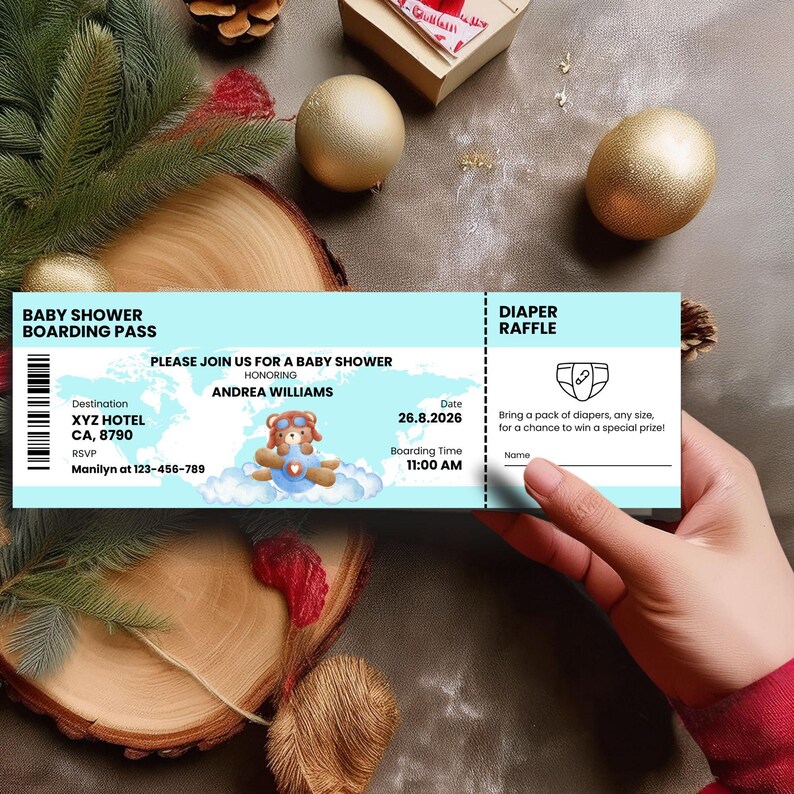Baby Shower Invitation Boarding Pass, Baby Shower Invite, Bear Airplane ...