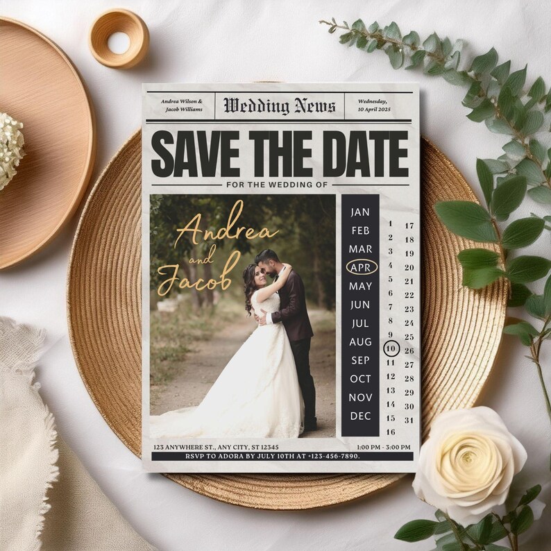 Wedding Newspaper Save the Date, Editable Newspaper Wedding Template ...